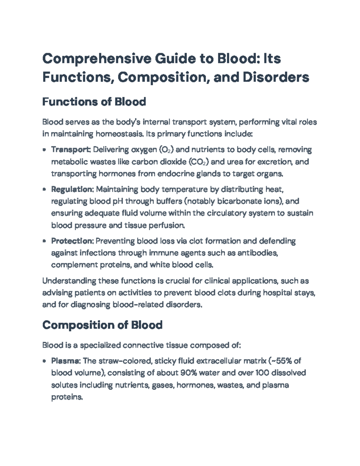 Comprehensive Blood Study Guide (BIO 101): Functions, Composition ...