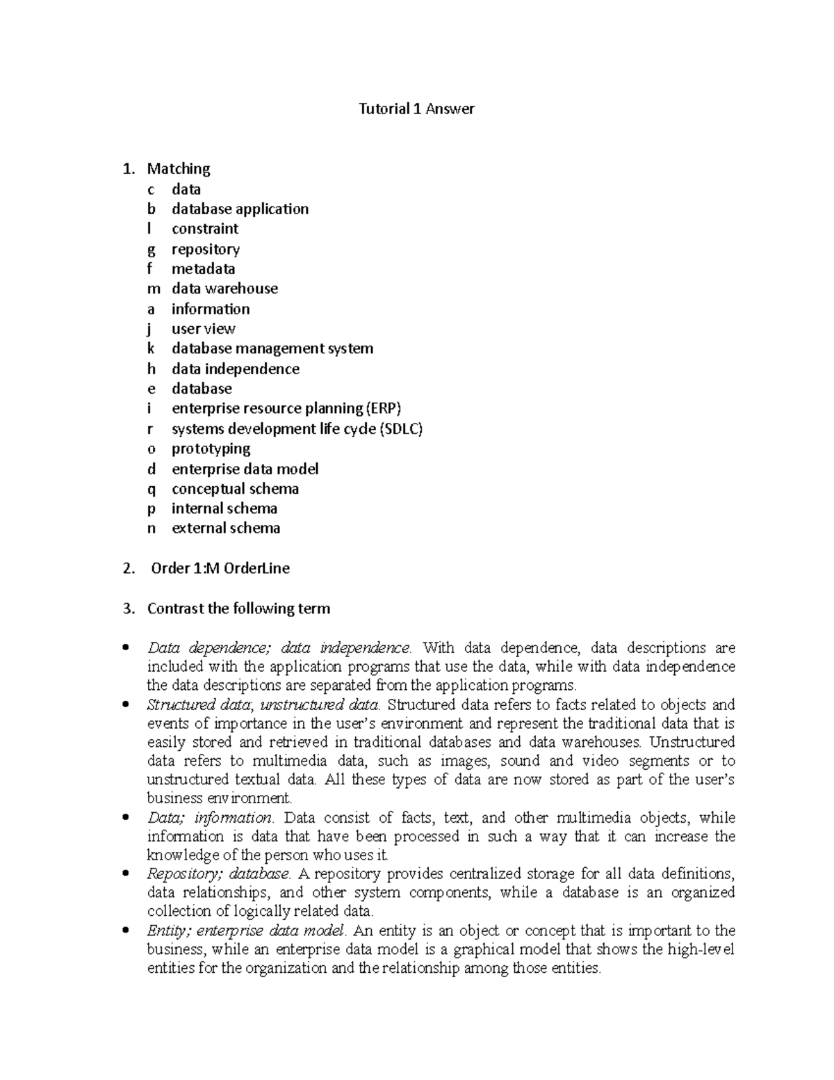 Tutorial 1 Answer - Tutorial 1 Answer Matching c data b database ...