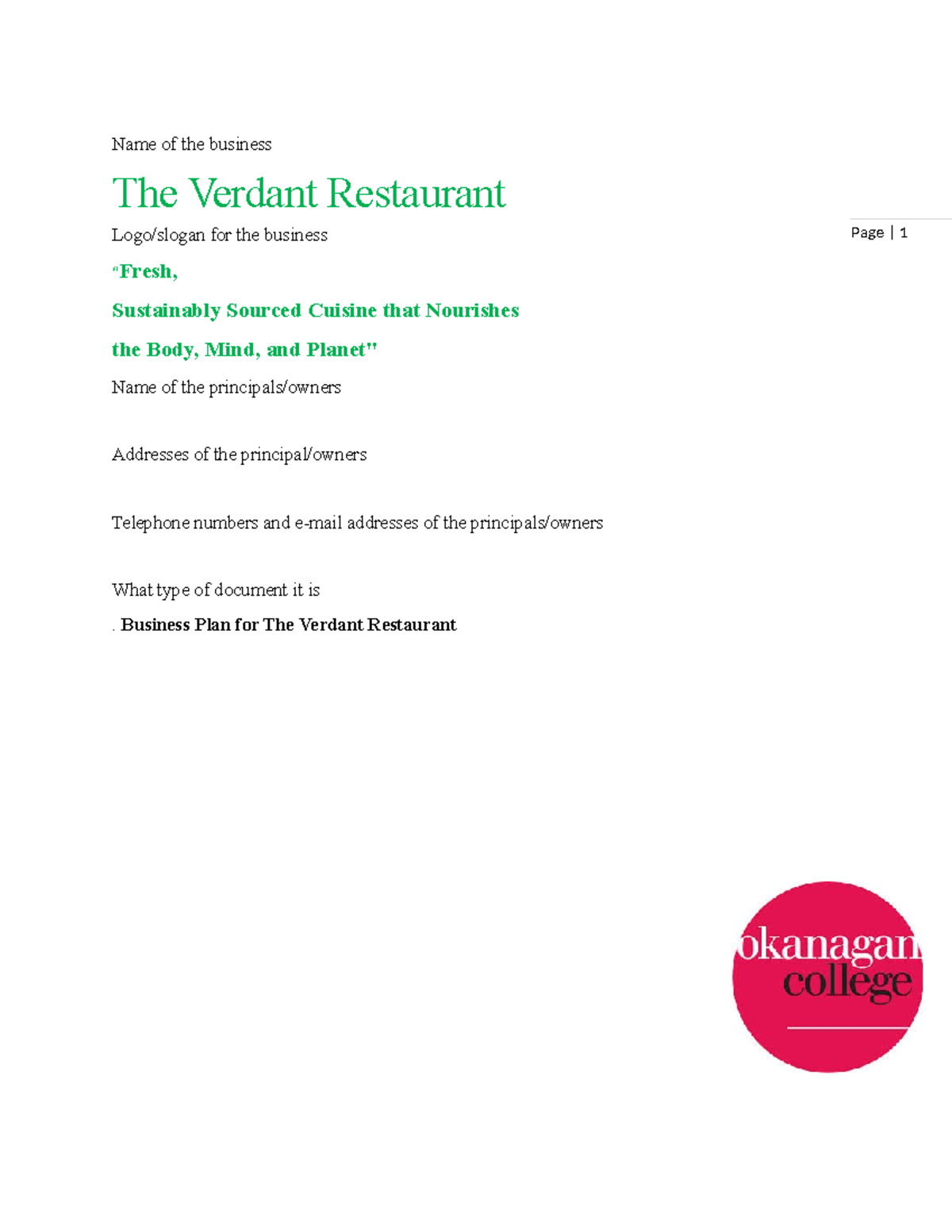Business Plan for The Verdant Restaurant: Sustainable Fine Dining ...