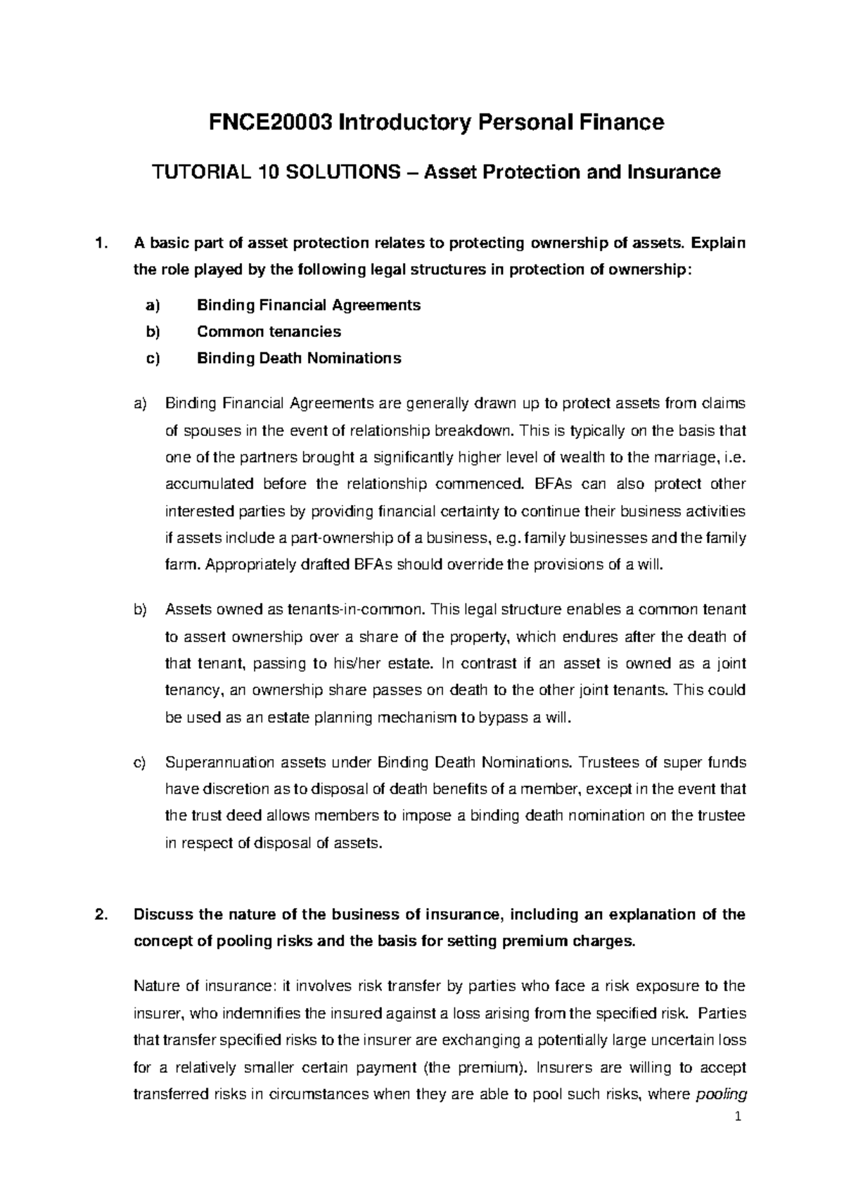 FNCE2000 3-2024-Tutorial 10a - FNCE20003 Introductory Personal Finance ...