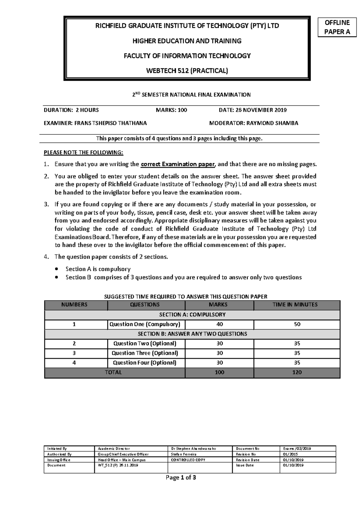 Web Tech 512 (1 - Textbook - Initiated By Academic Director Dr Stephen Akandwanaho Document No ...