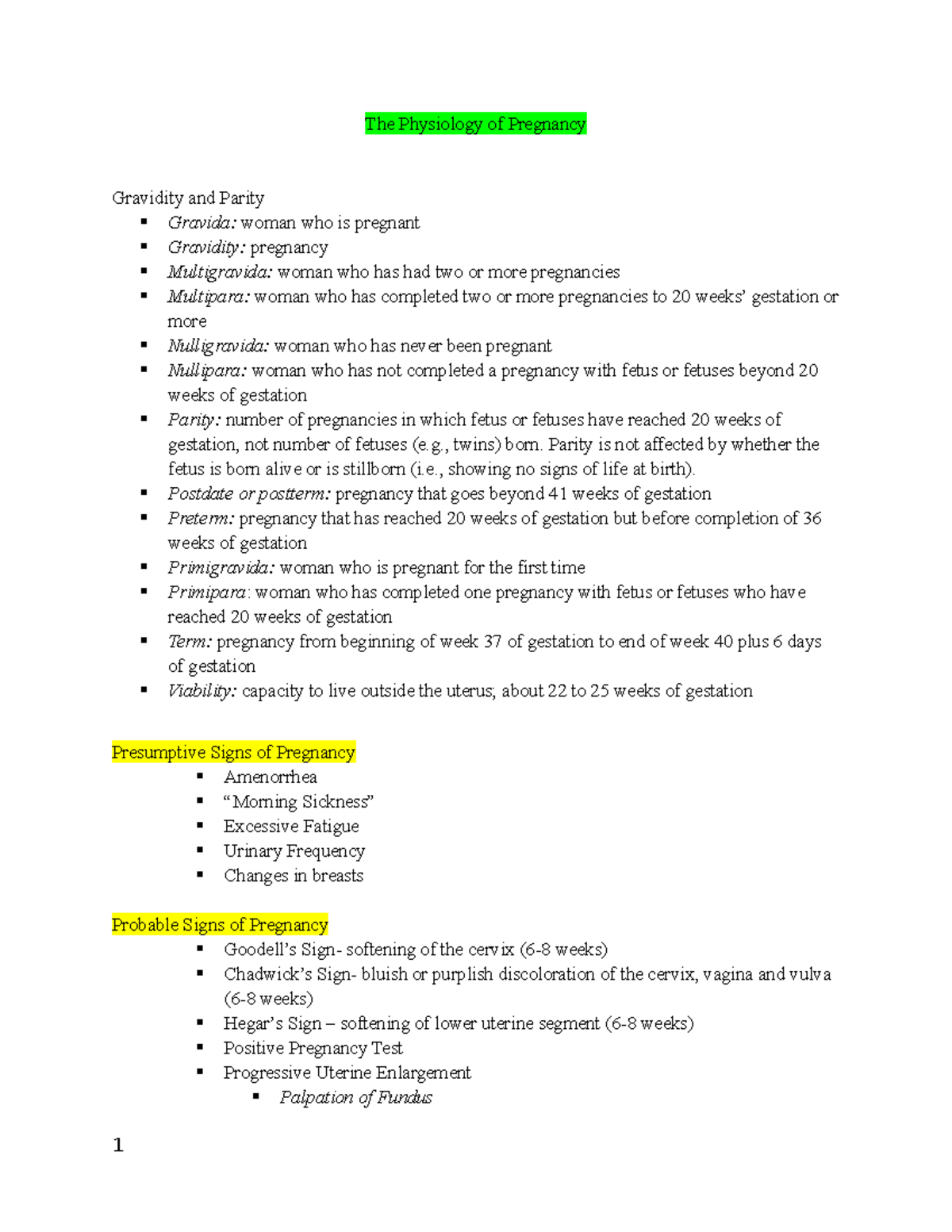 Maternal Health Midterm 1: Pregnancy Physiology & Adaptations - Studocu