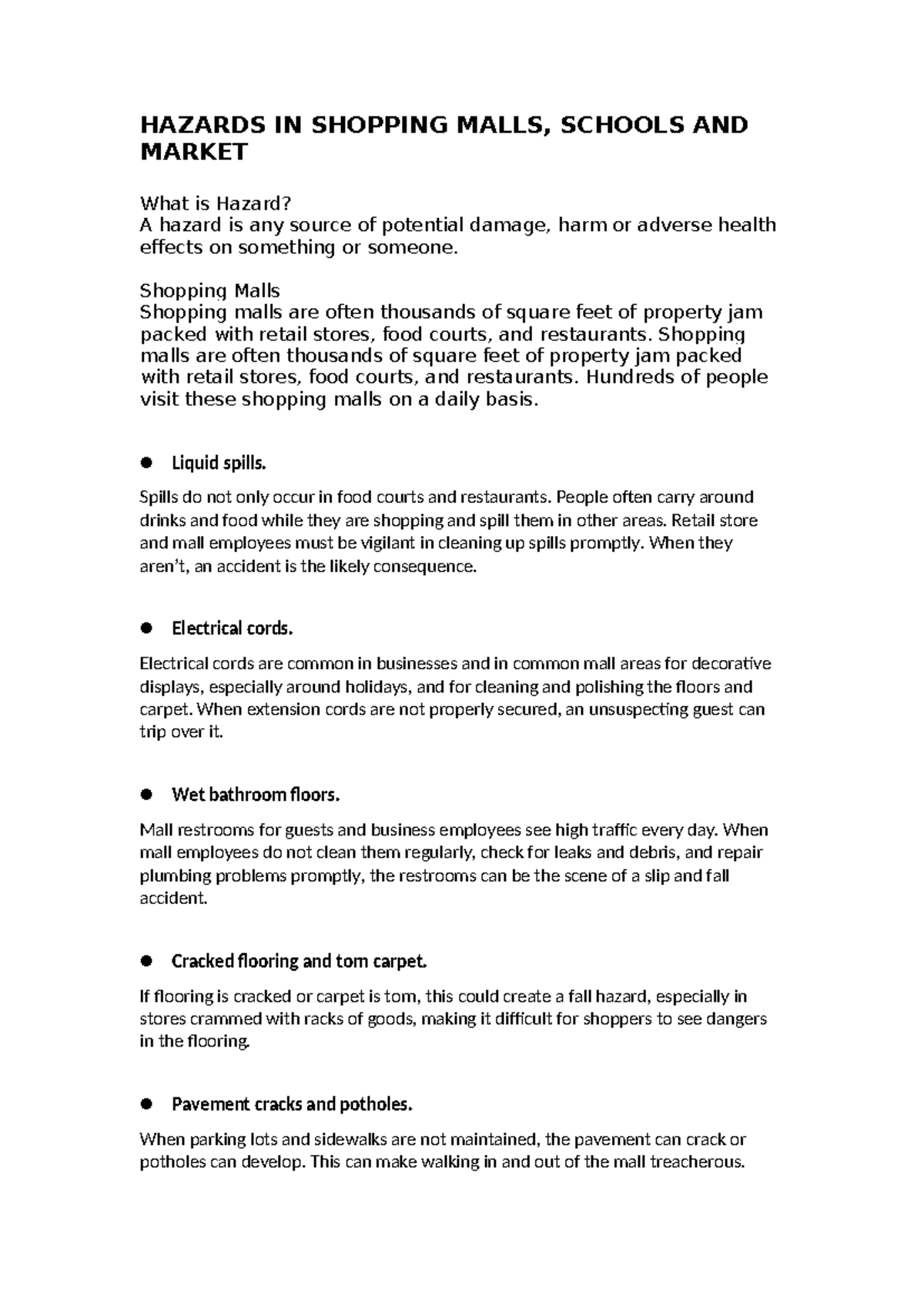 Hazards in Shopping Malls: Safety Concerns & Solutions Explained - Studocu