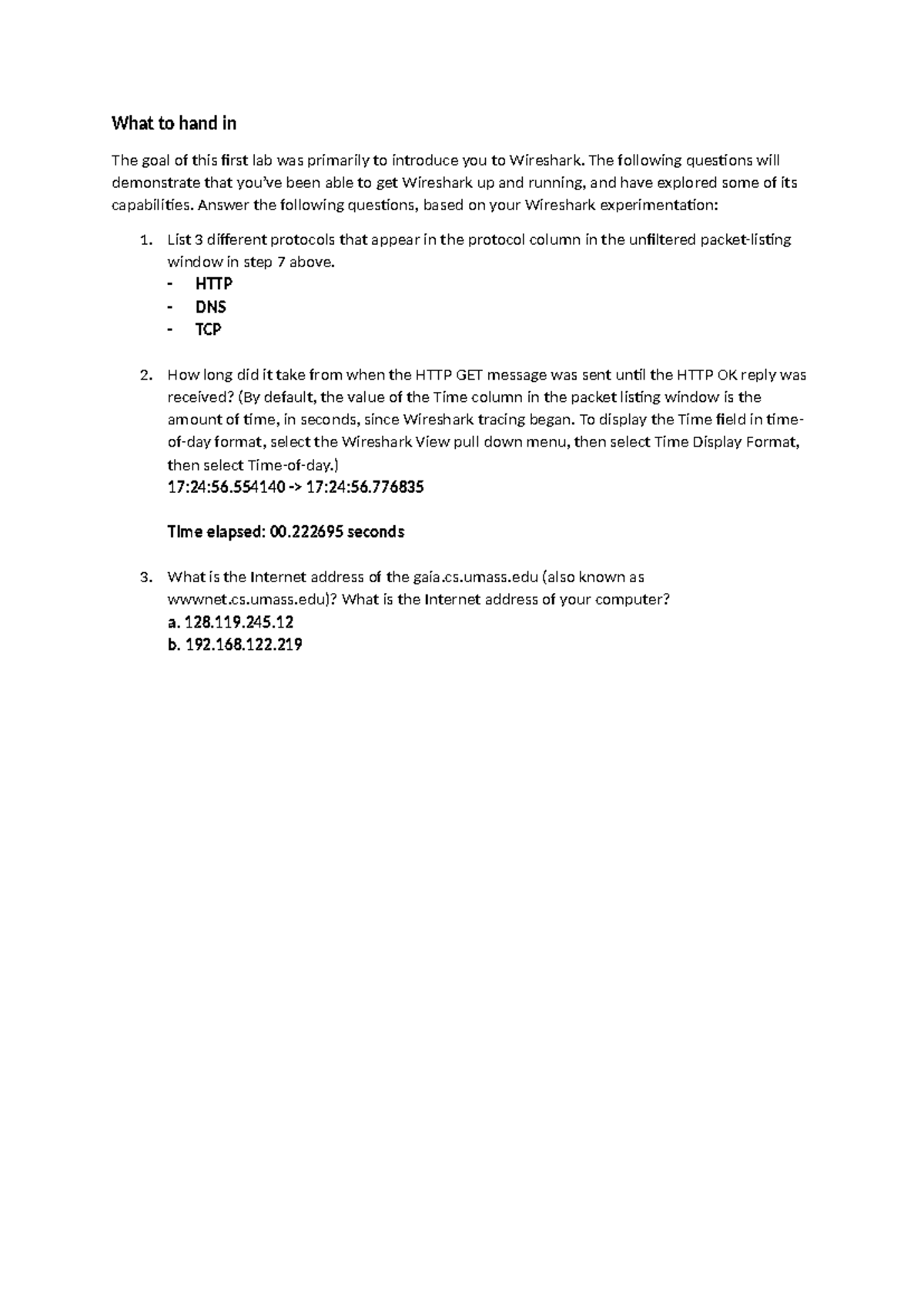 CS101-Lab1: Wireshark Exploration Questions and Answers - Studocu