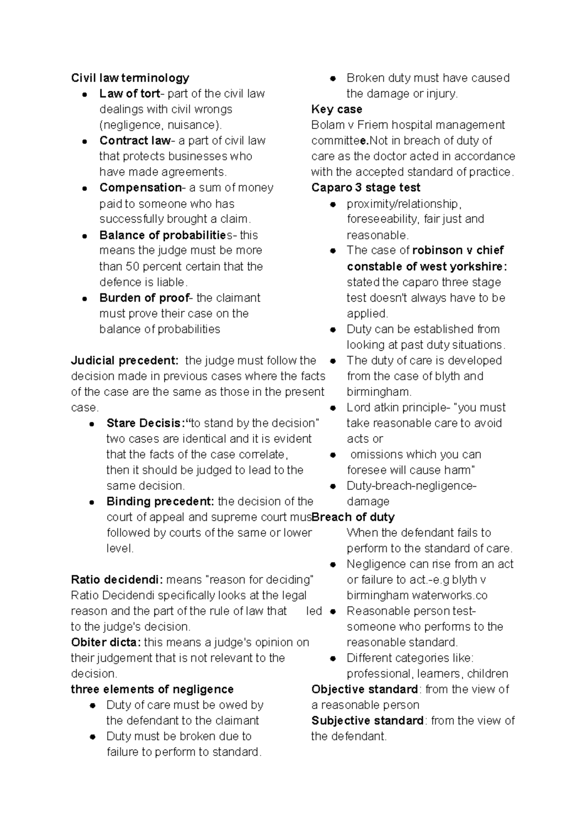 Law 101: Comprehensive Notes on Tort and Contract Law Concepts - Studocu