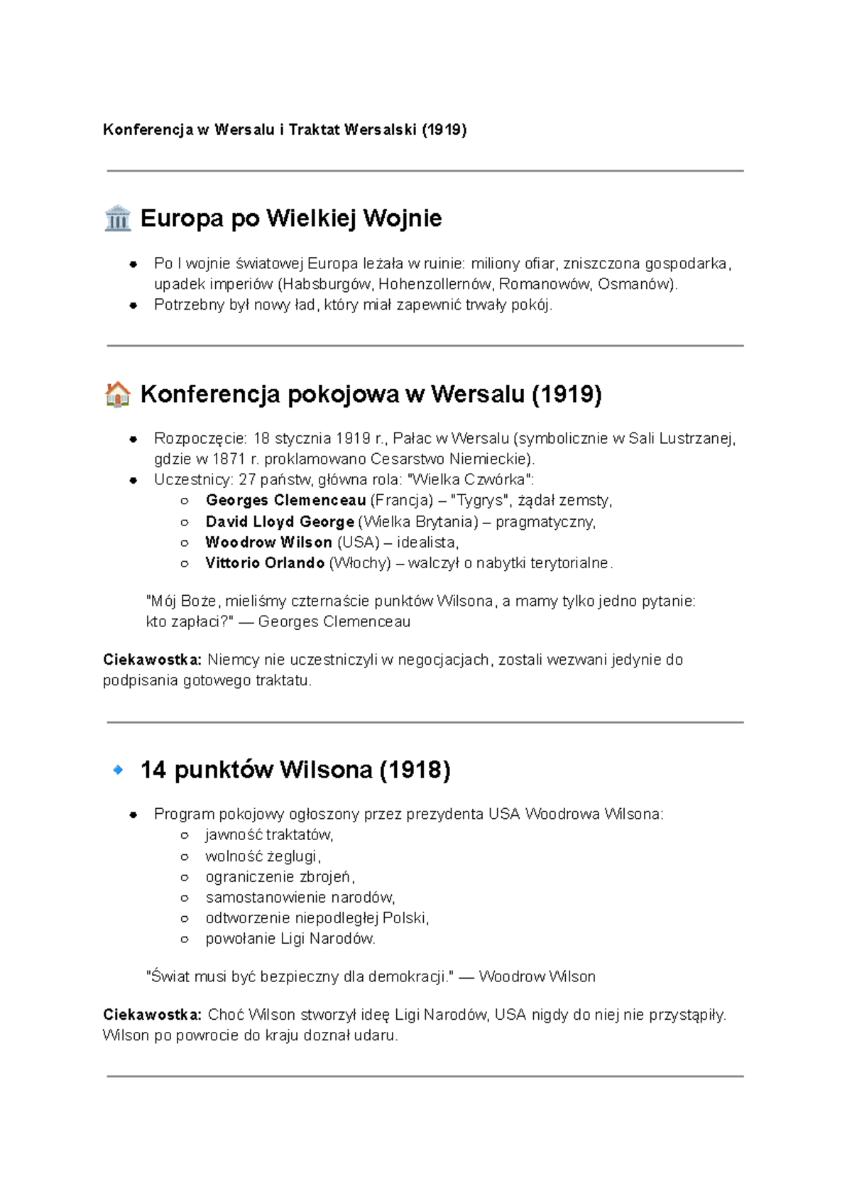 Traktat Wersalski 1919: Konferencja w Wersalu i jej skutki - Studocu