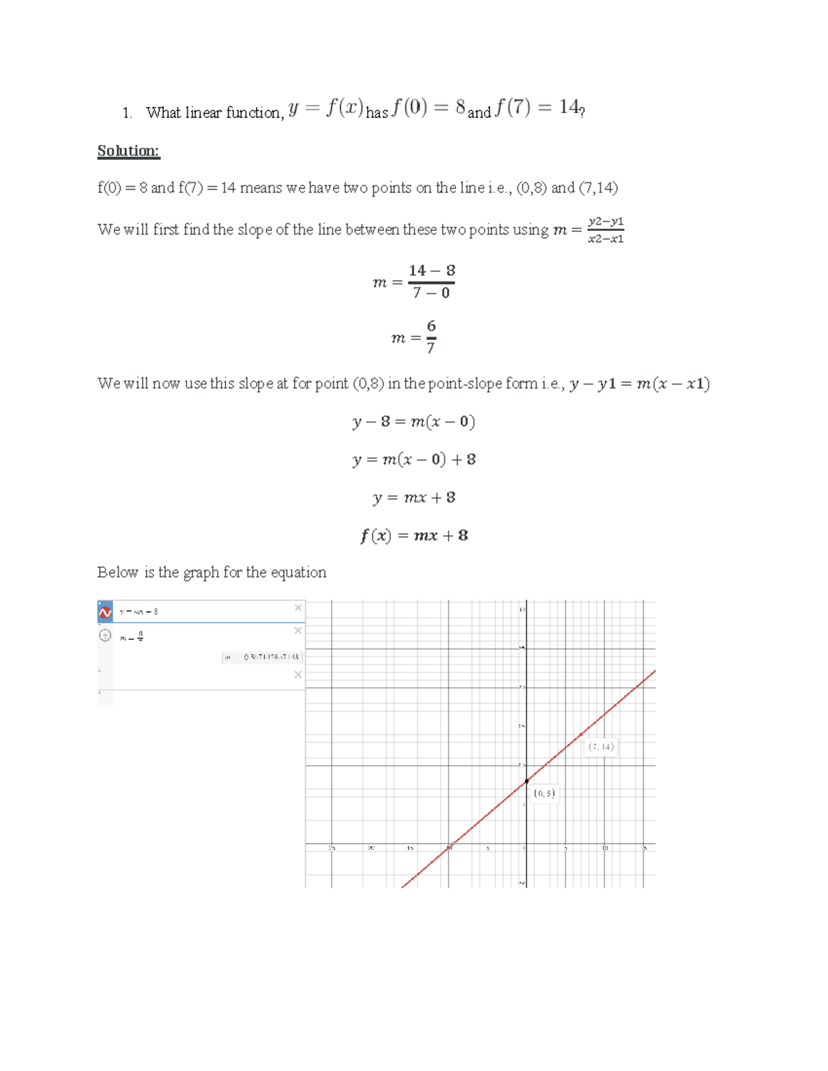 MATH1211-Written Assignment-Unit1 - What linear function, has and ...