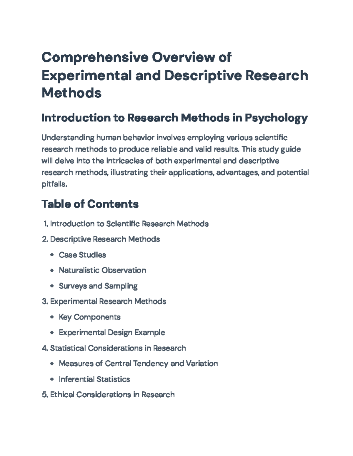 Research Methods in Psychology: Experimental & Descriptive Approaches (PSY101) - Studocu