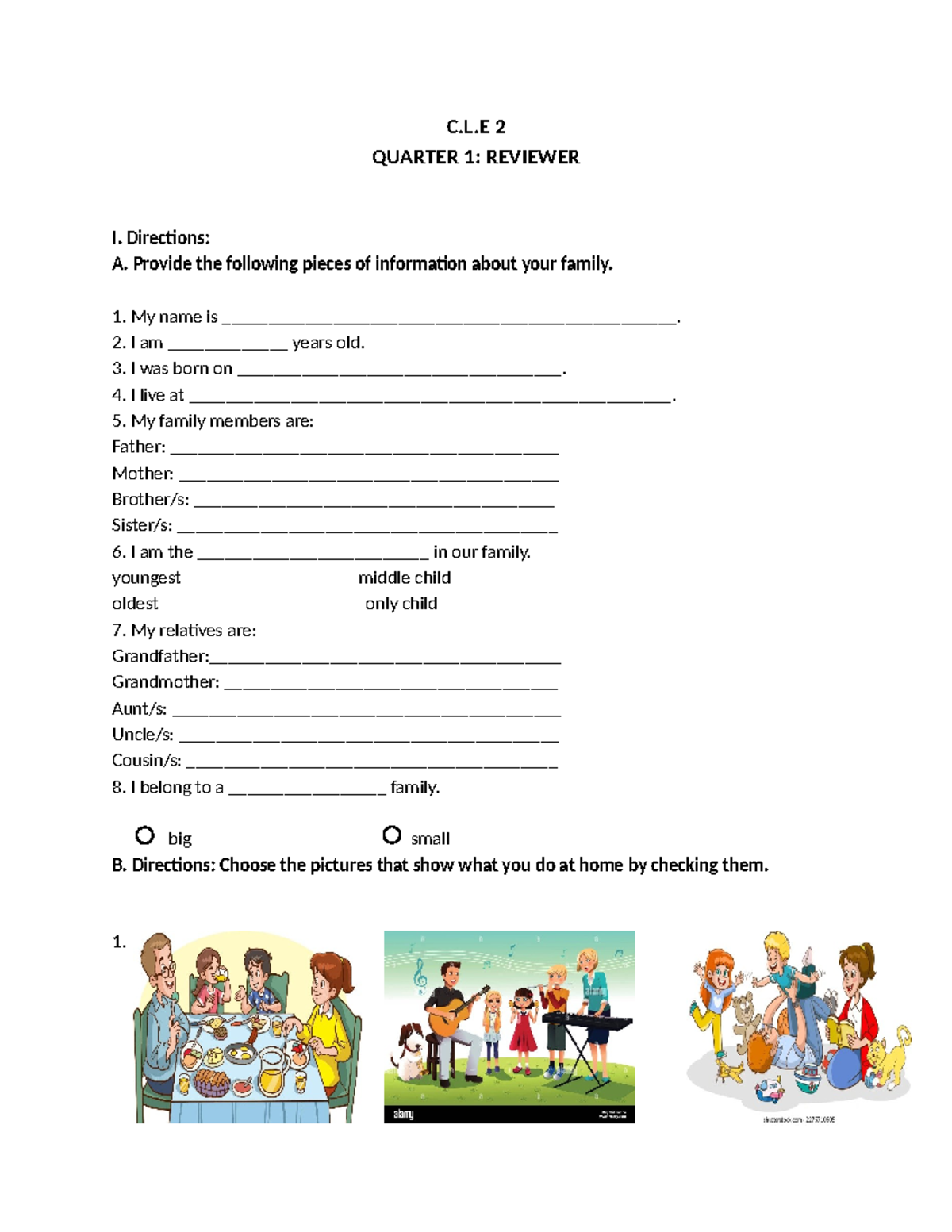 CLE 2 QUARTER 1: FAMILY AND FAITH REVIEWER - Studocu