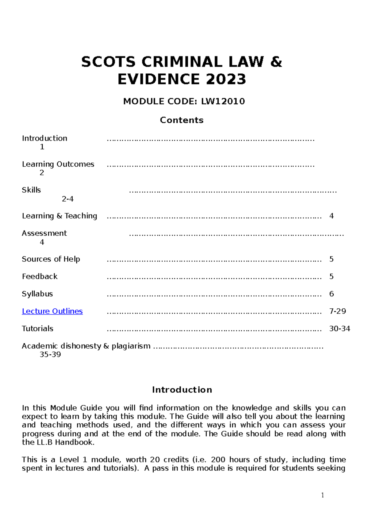 LW Module Guide 2023: Scots Criminal Law & Evidence Overview - Studocu