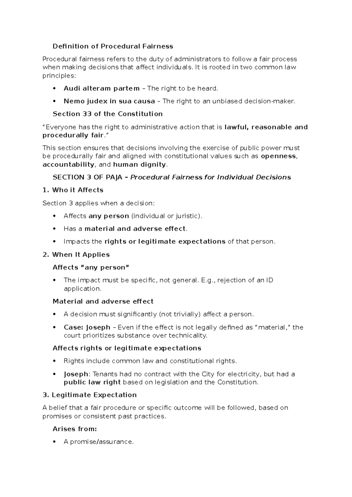 PAJA 3: Summary of Procedural Fairness Principles and Case Law - Studocu