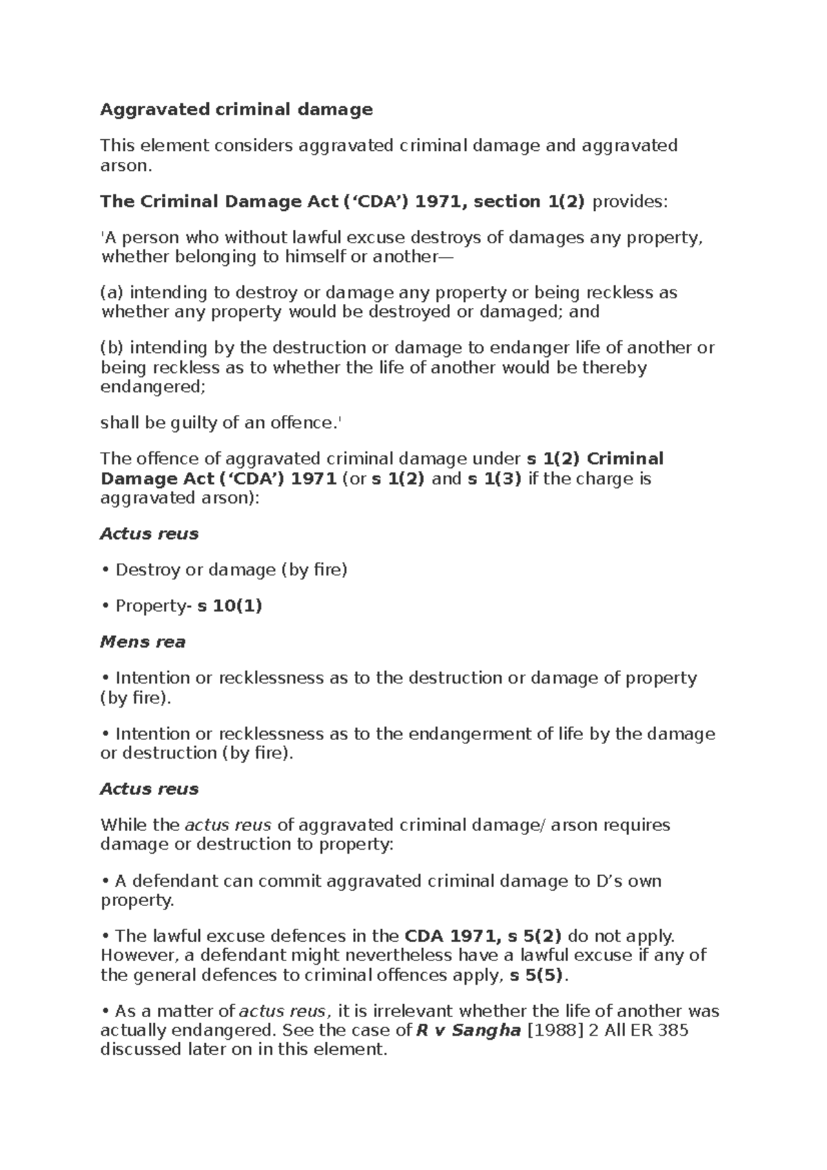Aggravated Criminal Damage Analysis: Understanding CDA 1971, s 1(2 ...