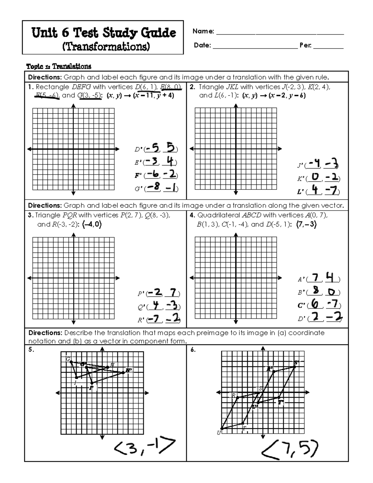 K Unit 6 TR - Transformations: Graphing Figures & Images - Studocu