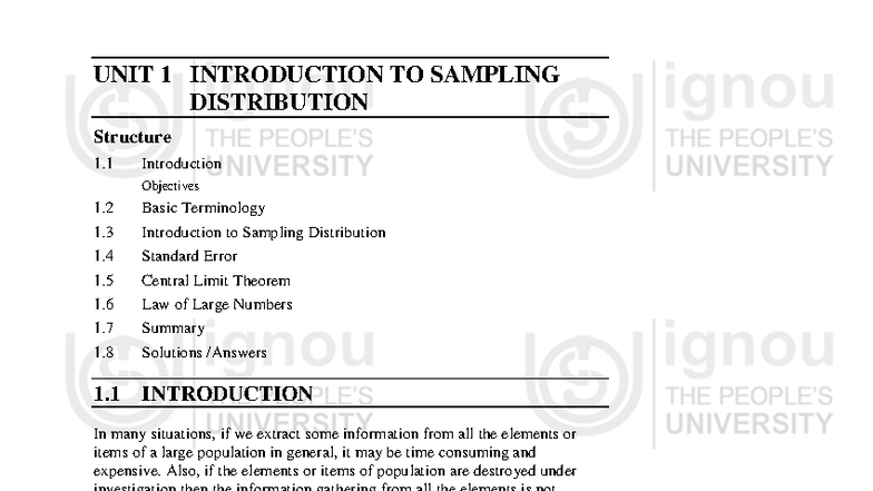 Unit 1 - Lecture Notes on Sampling Distribution Concepts - Studocu