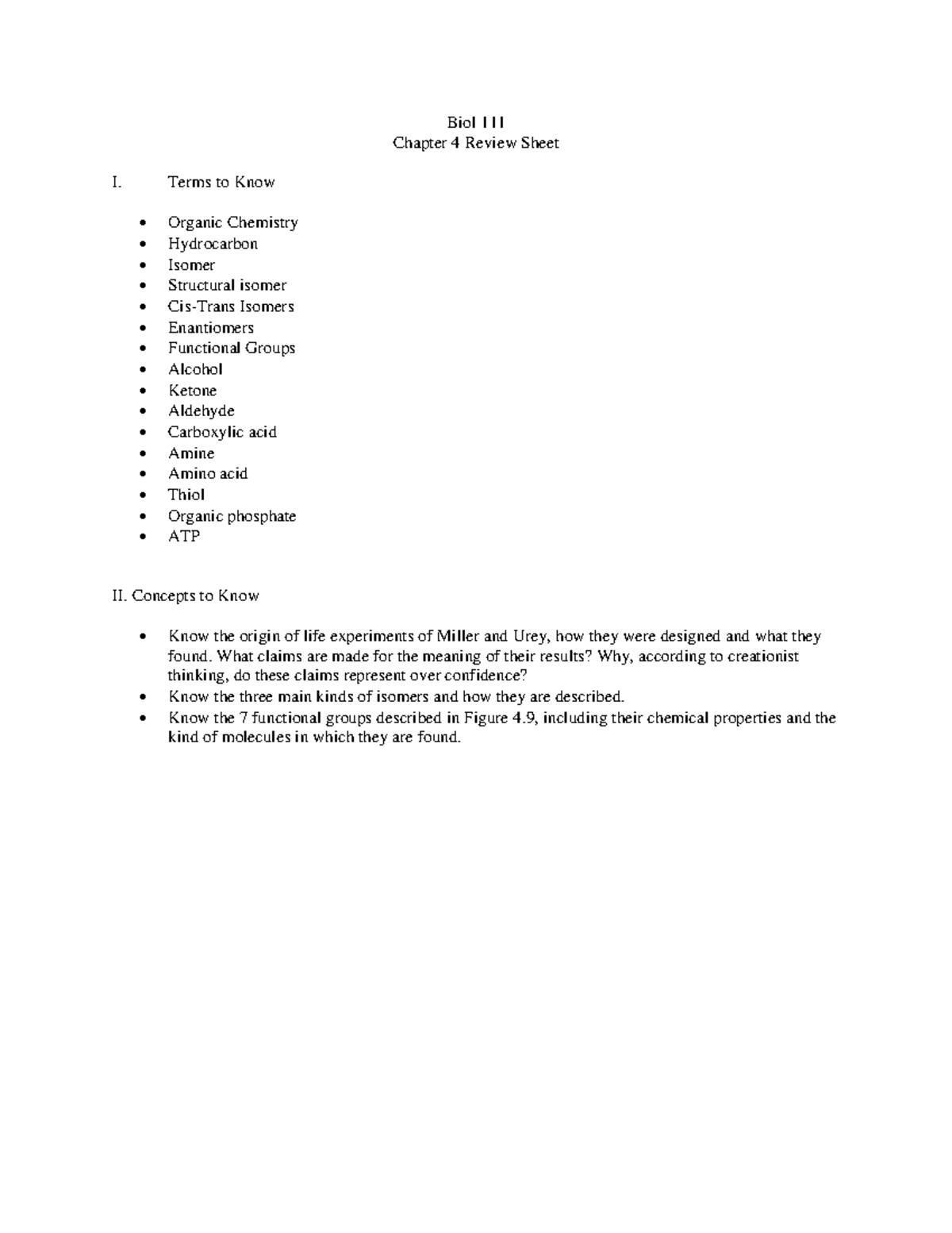 Biol 111 Chapter 4 Review Sheet - Studocu
