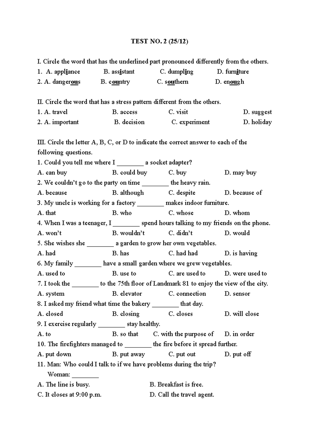 TEST NO. 2 - Grade 9 English Language Assessment - Studocu