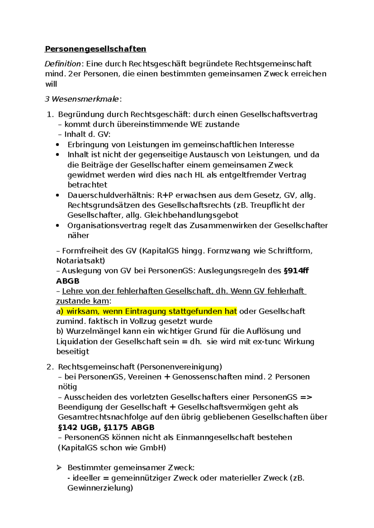 Personengesellschaften: Definition, Merkmale und Rechtsnatur - Studocu