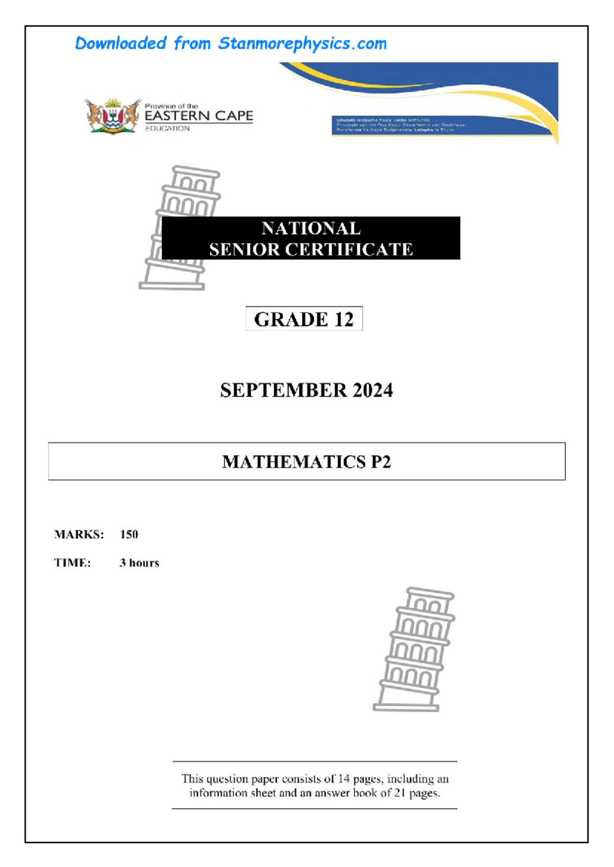 EC Maths Grade 12 September 2024 P2 Question Paper and Memo - Studocu