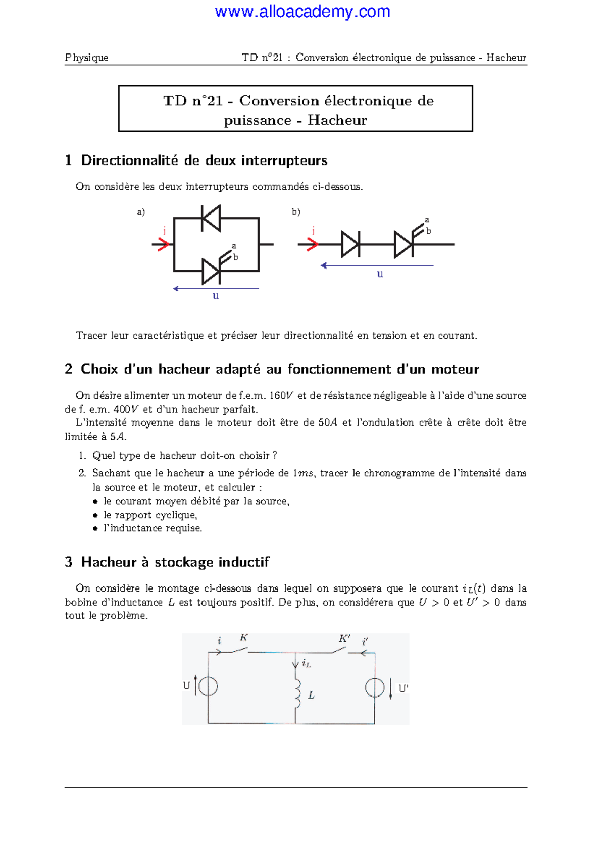 TD 21: Conversion Électronique de Puissance - Hacheur Exercice - Studocu
