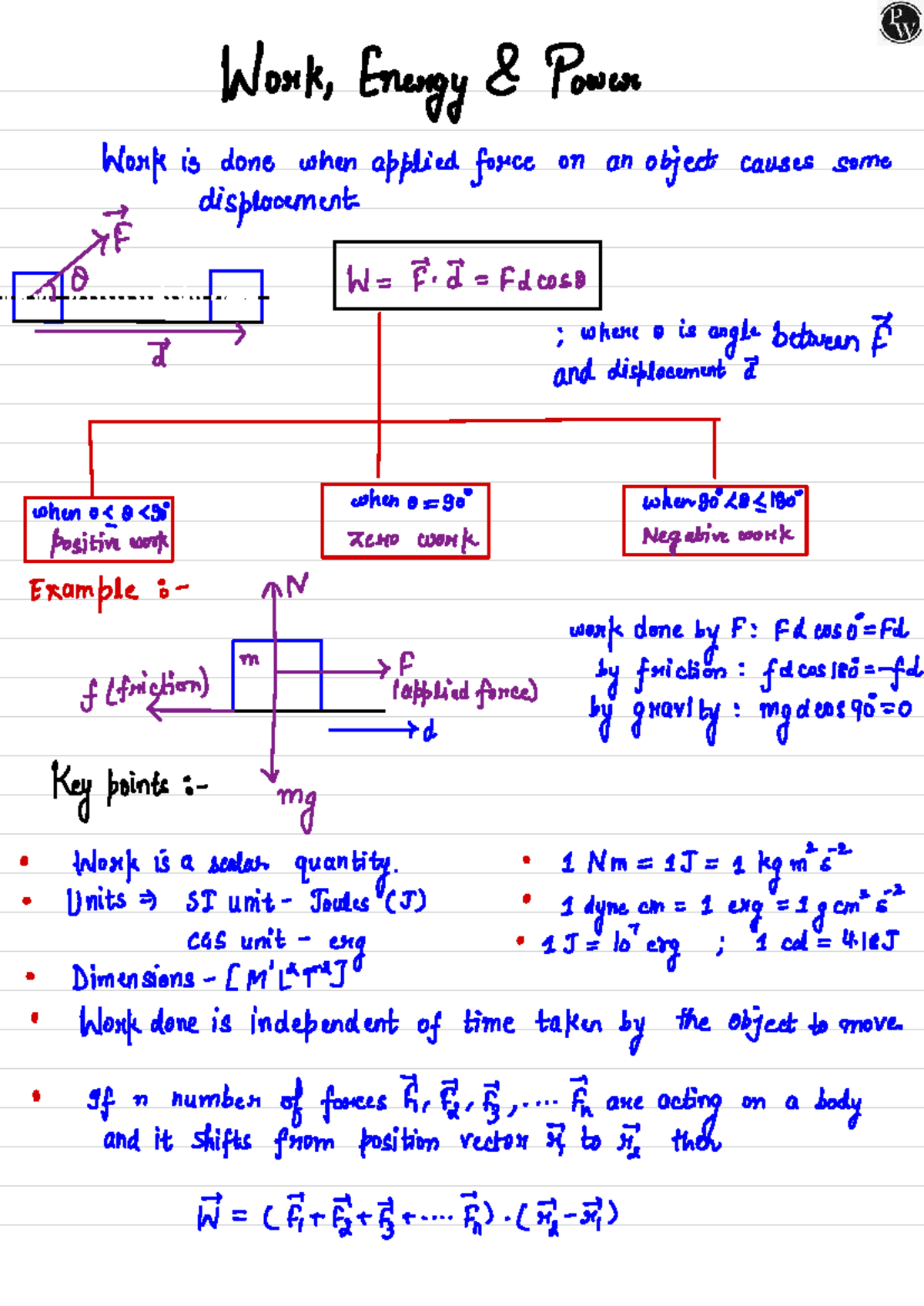Work, Energy, and Power: Handwritten Notes for PHYS YF W Y9 - Studocu