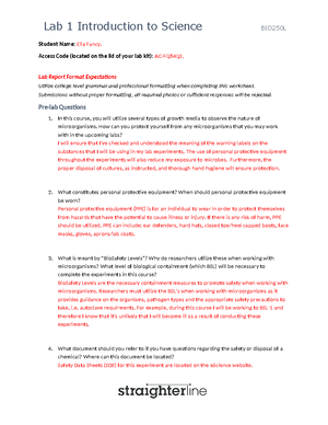 BIO250 Lab 1 - Microbiology Lab 1 completed form - Student Name: Access ...