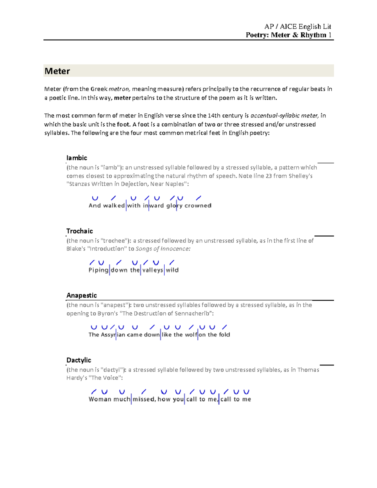 AP AICE English Lit Poetry: Understanding Meter & Rhythm - Studeersnel