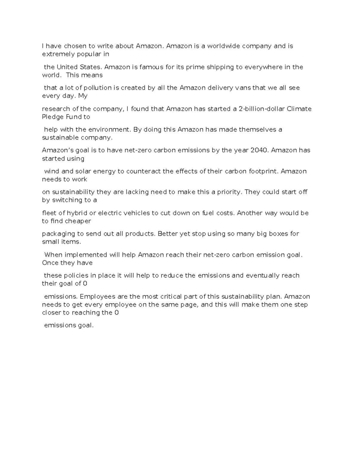 4-2 short paper 1: Amazon's sustainability efforts and carbon goals ...