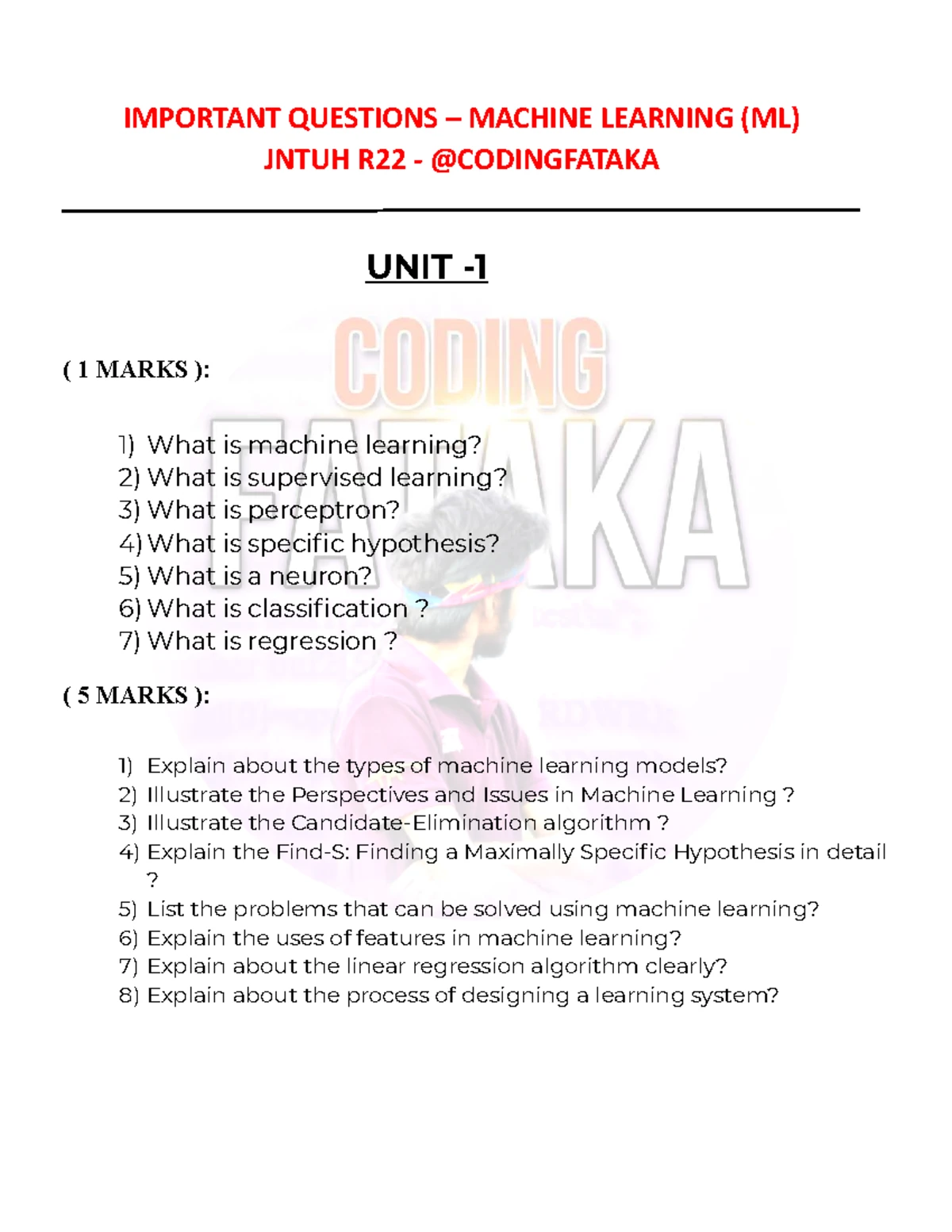 R22 AM505PC Machine Learning Lab Manual - Key Exercises & Concepts - Studocu