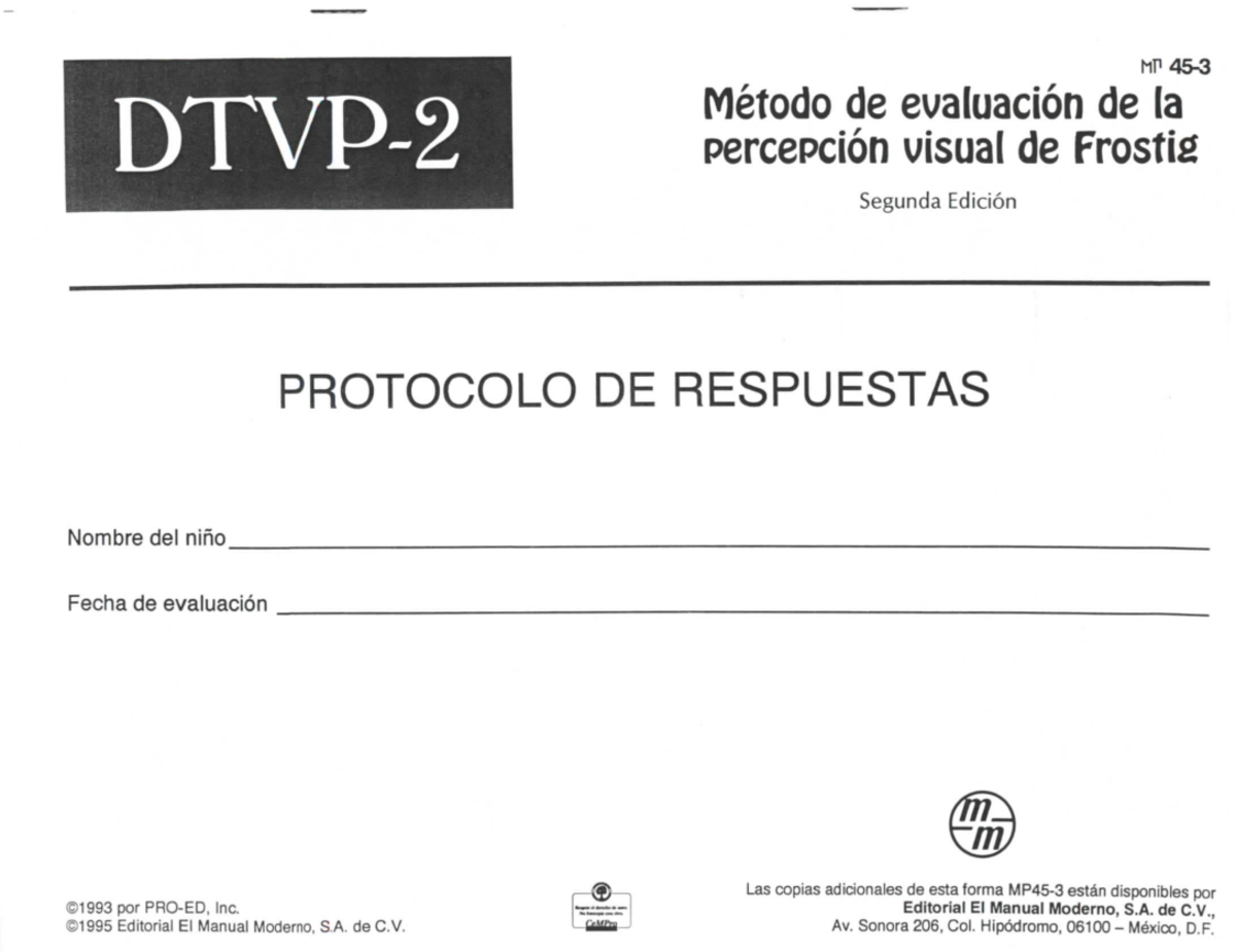 Manual con Protocolo Frostig. Evaluación de la madurez perceptiva en ...