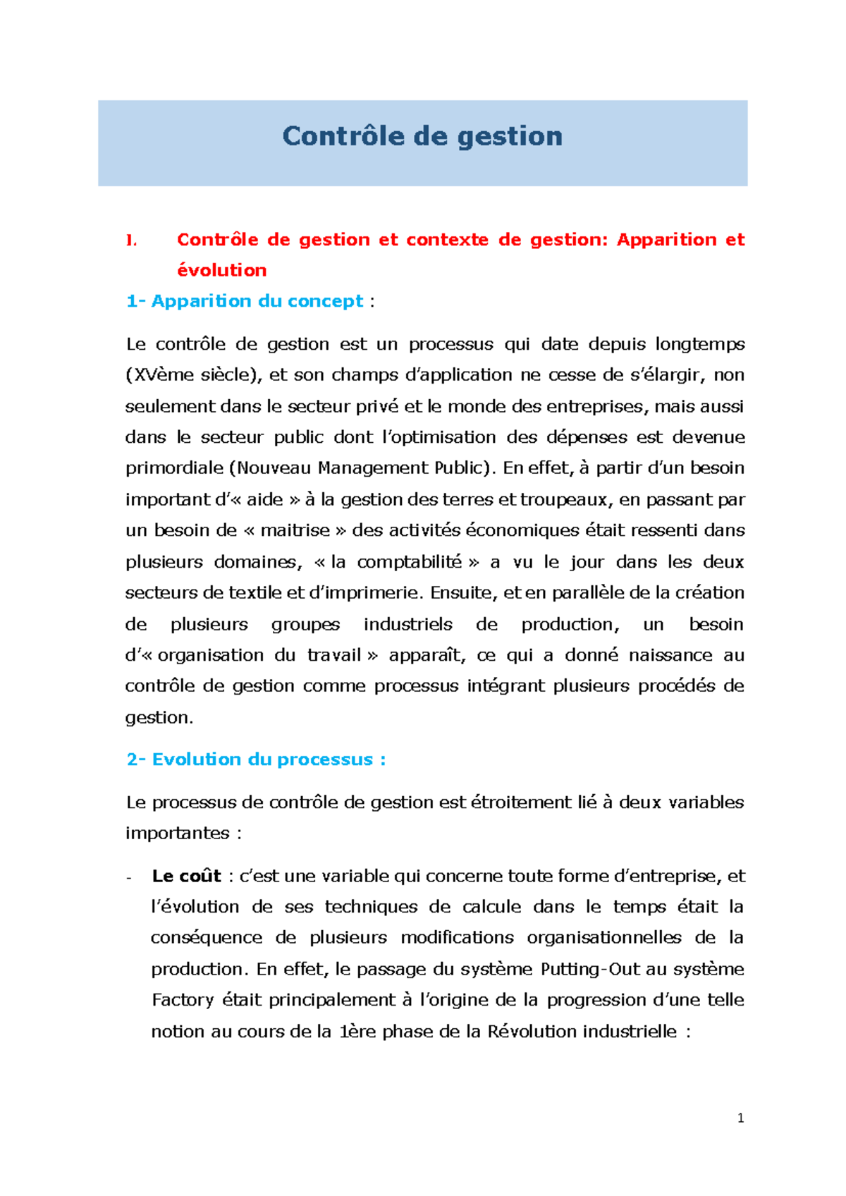 Contrôle de gestion S6 : Concepts, Évolution et Audit - Studocu