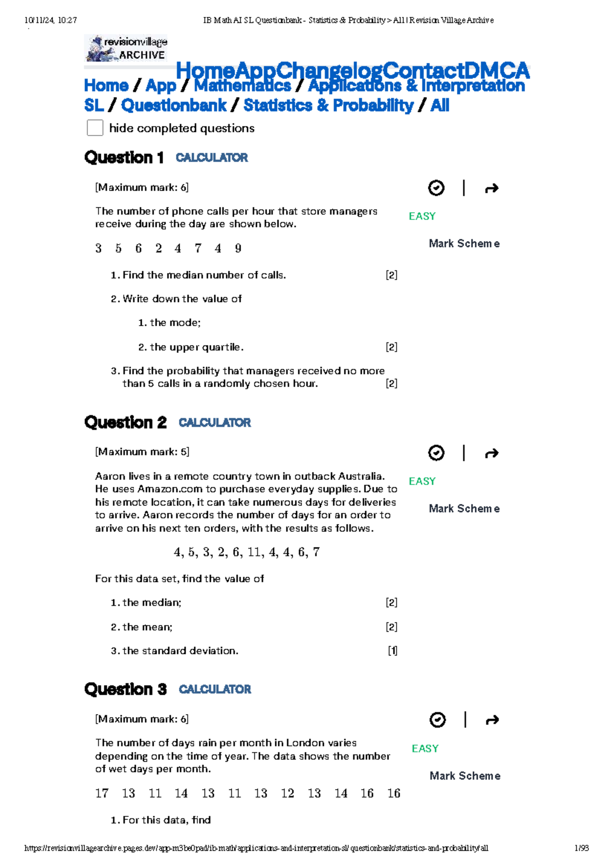 IB Math AI SL Questionbank: Statistics & Probability Revision Guide ...