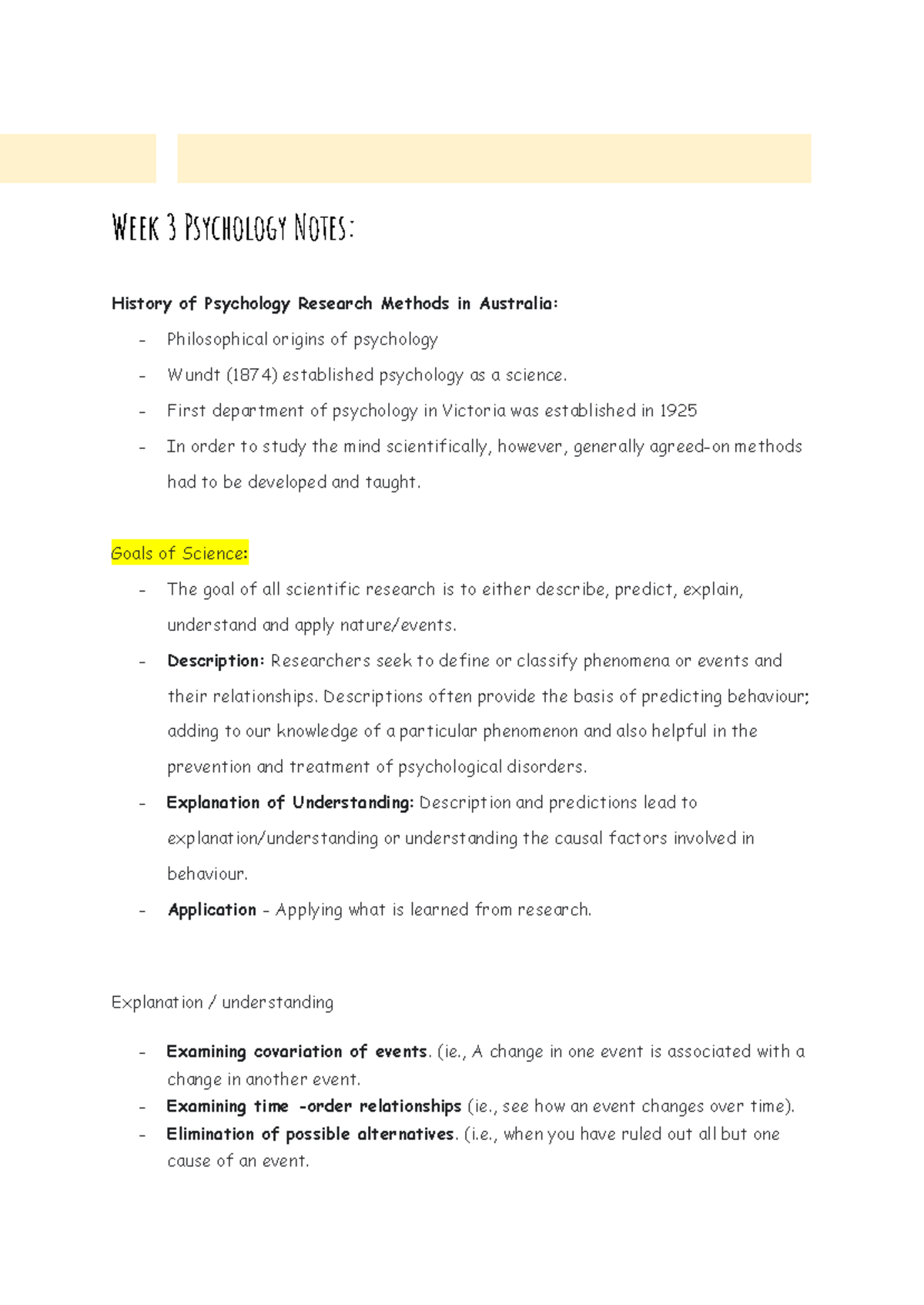 Week 3 PSY101 Notes: History & Research Methods in Psychology - Studocu