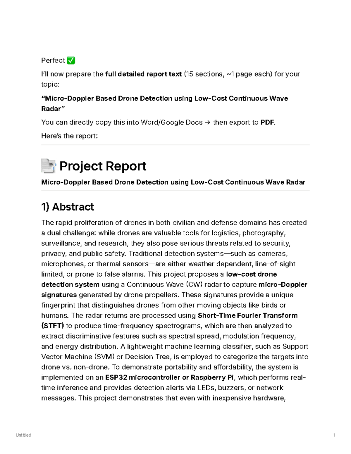 Project Report: Drone Detection Using Continuous Wave Radar (CW) - Studocu