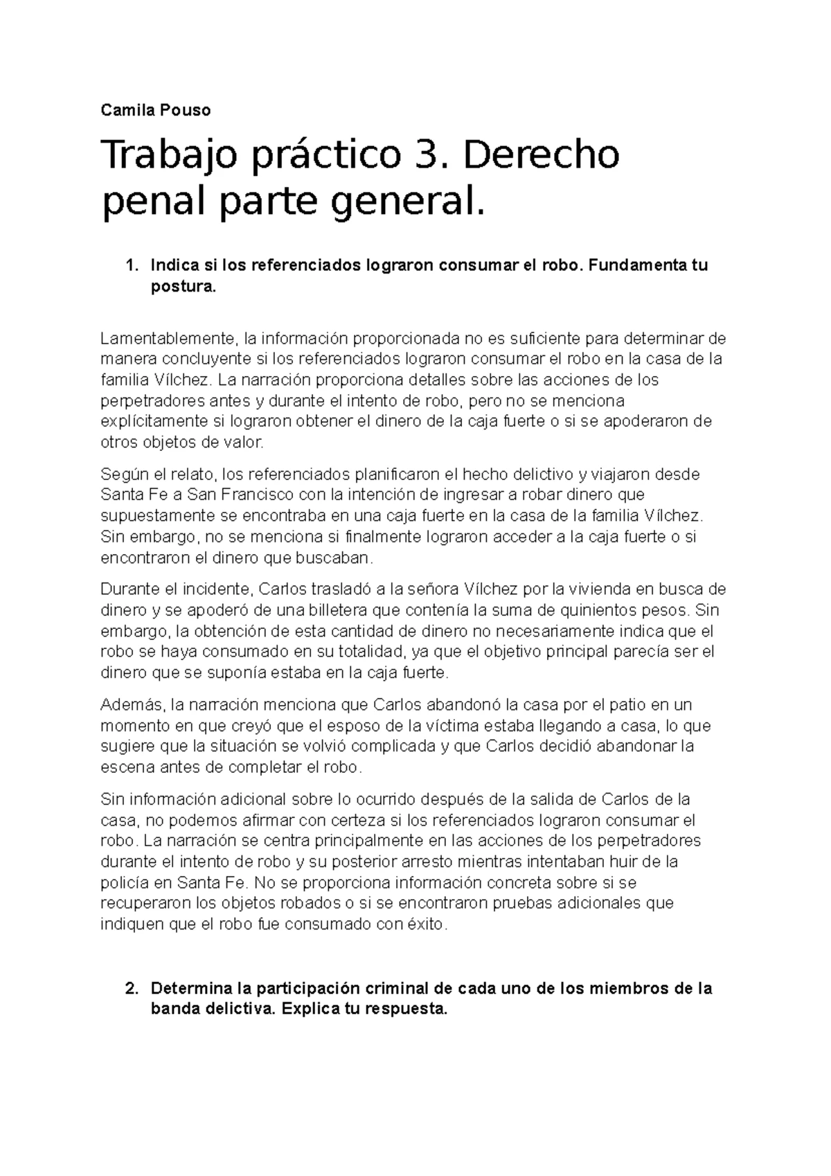 TRABAJO PRÁCTICO Nº 3: Consumación del Delito en Derecho Penal - Studocu