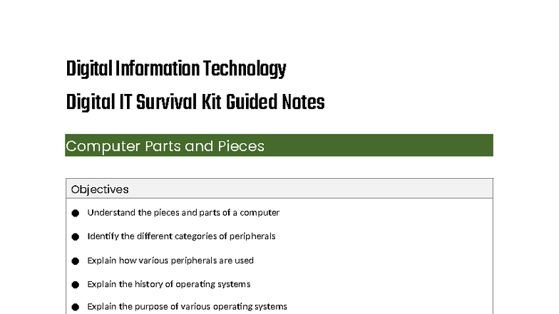 Digital IT Survival Kit Notes - Module 1: Computer Parts & Peripherals ...