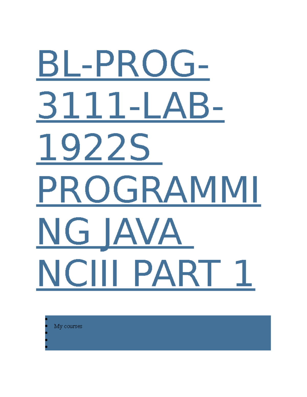 BL-PROG-3111-LAB-1922S Java Programming Week 1-20 Overview - Studocu