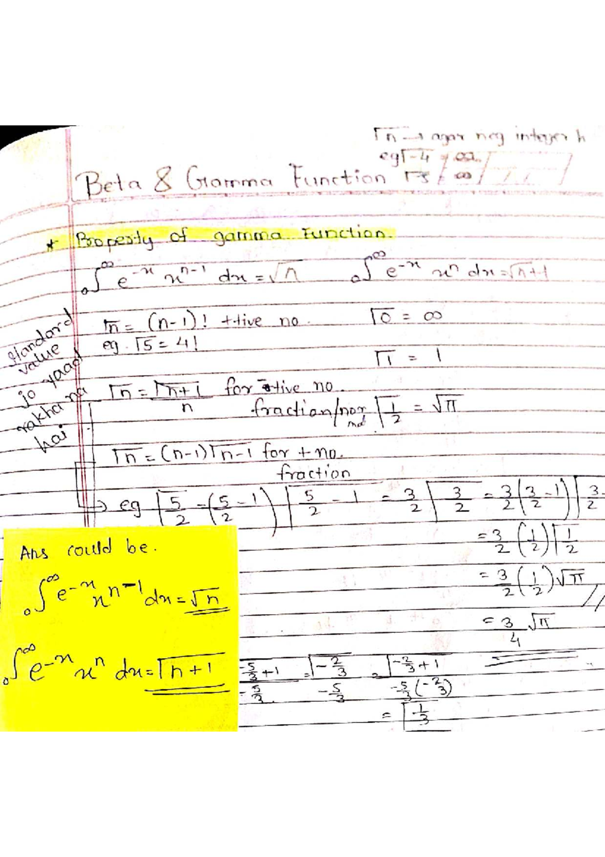 Beta and Gamma Functions Notes: Key Properties and Examples - Studocu