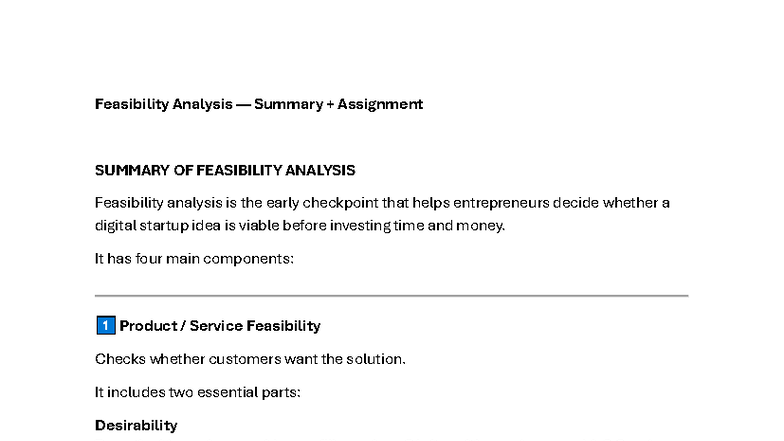 Feasibility Analysis Summary Assignment (Activity 6) - Studocu