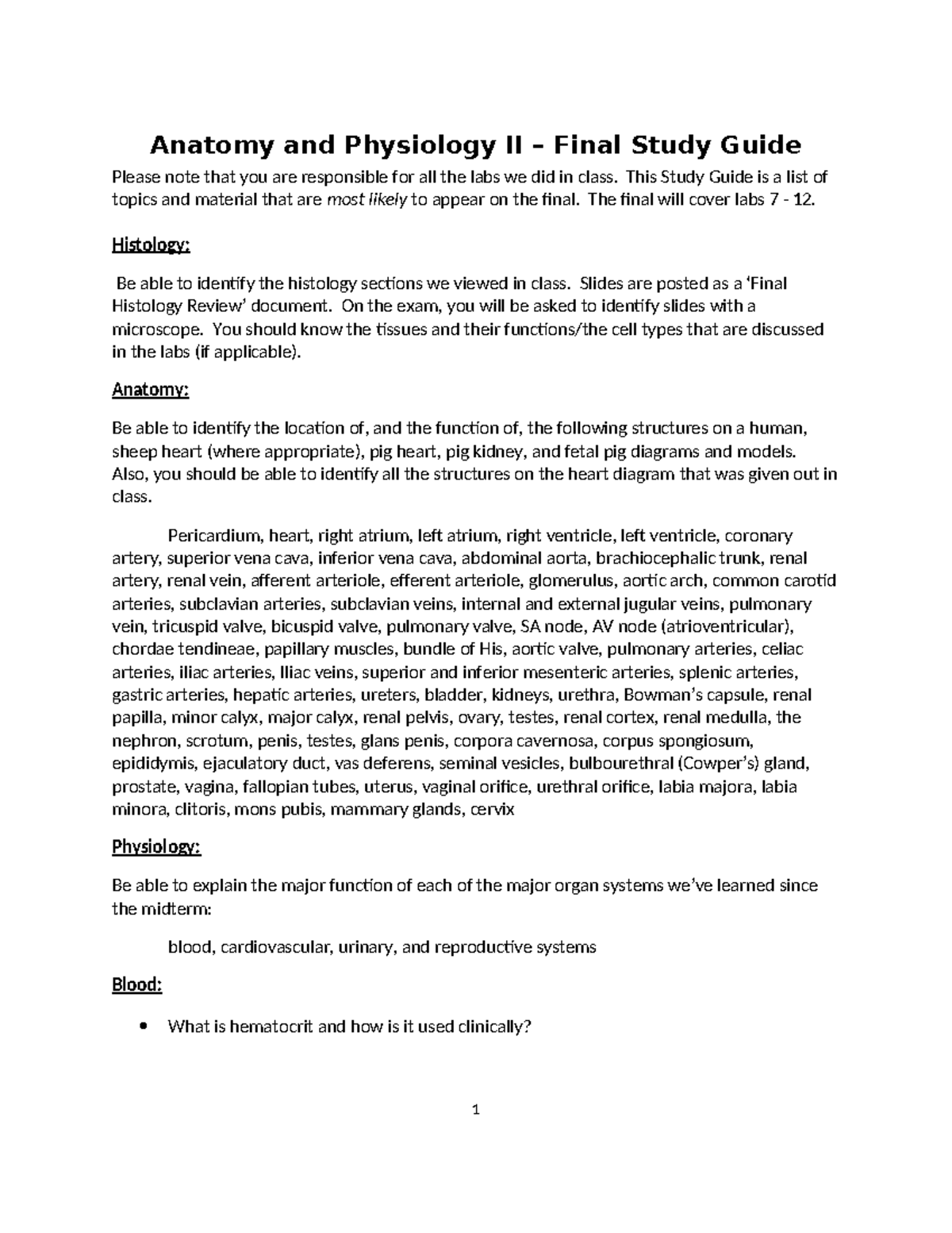 Bio 132 Anatomy & Physiology II Final Exam Study Guide - Studocu