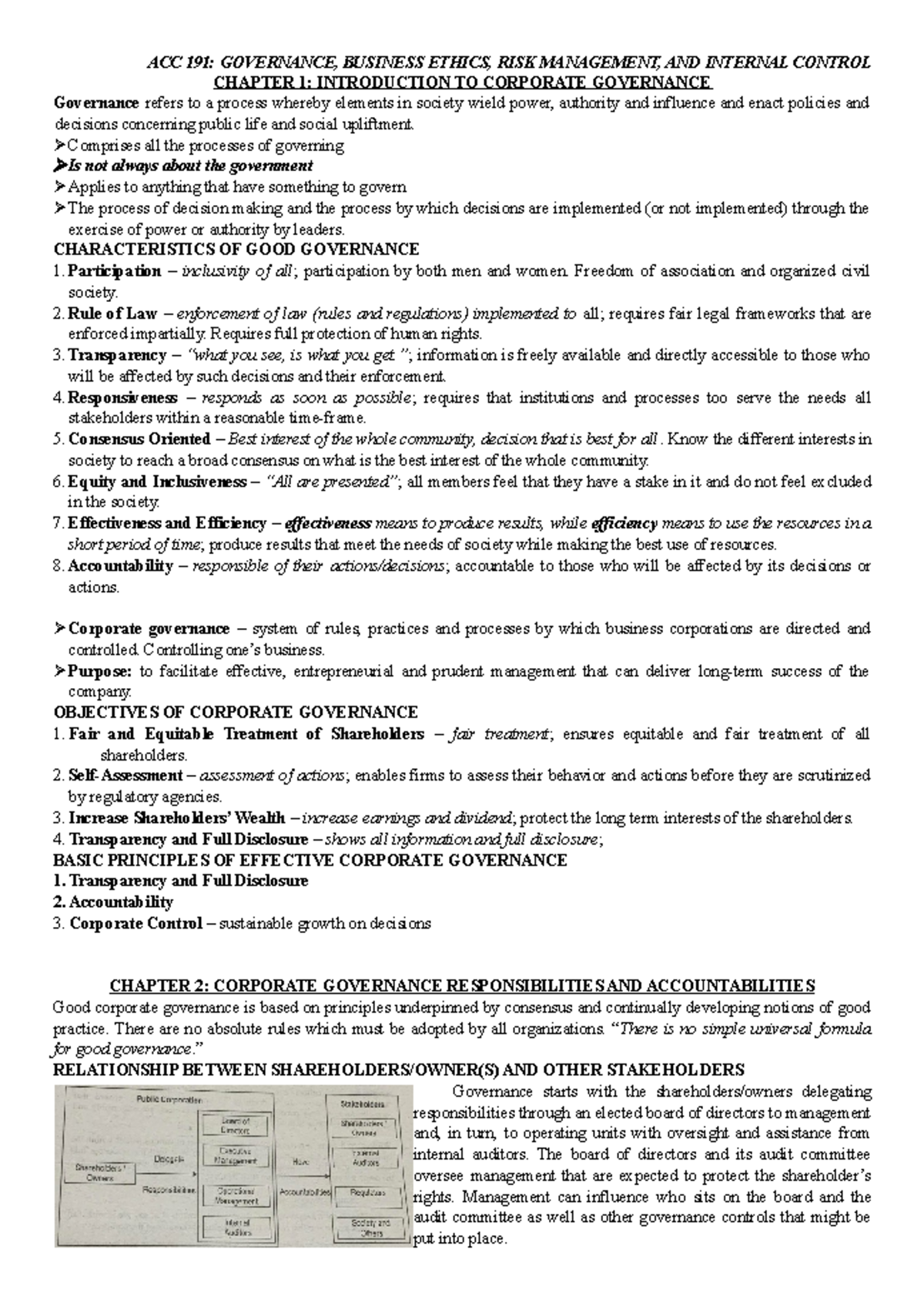 ACC 191 - Corporate Governance: Key Concepts & Responsibilities - Studocu