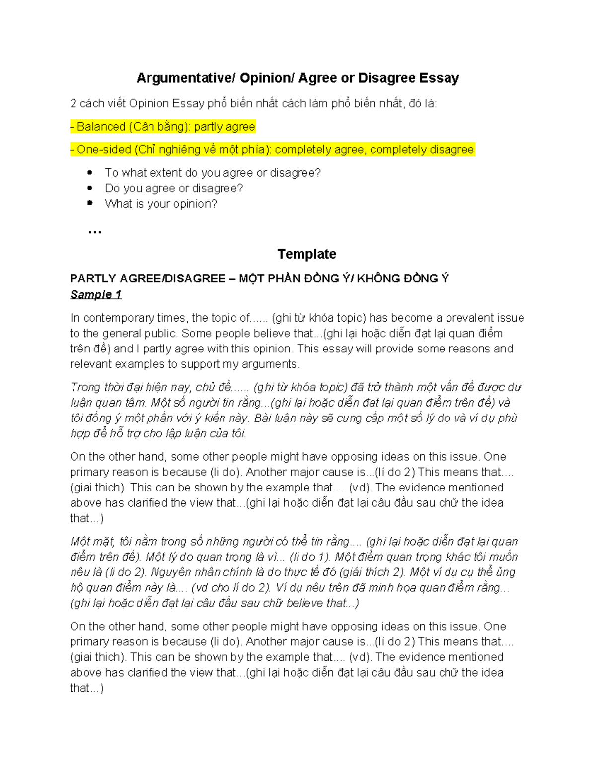 Agree or Disagree Essay: Phương Pháp Viết Opinion Essay (Dạng 1) - Studocu