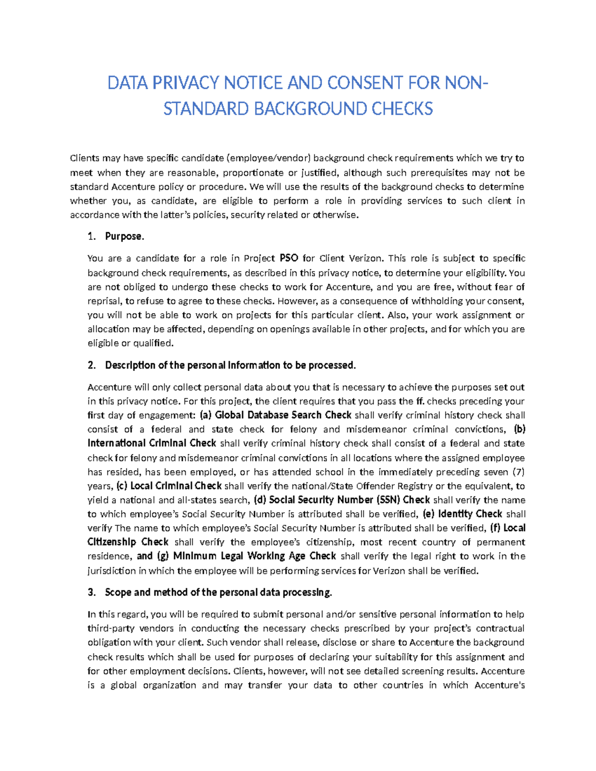 DATA PRIVACY NOTICE & CONSENT FOR BACKGROUND CHECKS - PSO - Studocu
