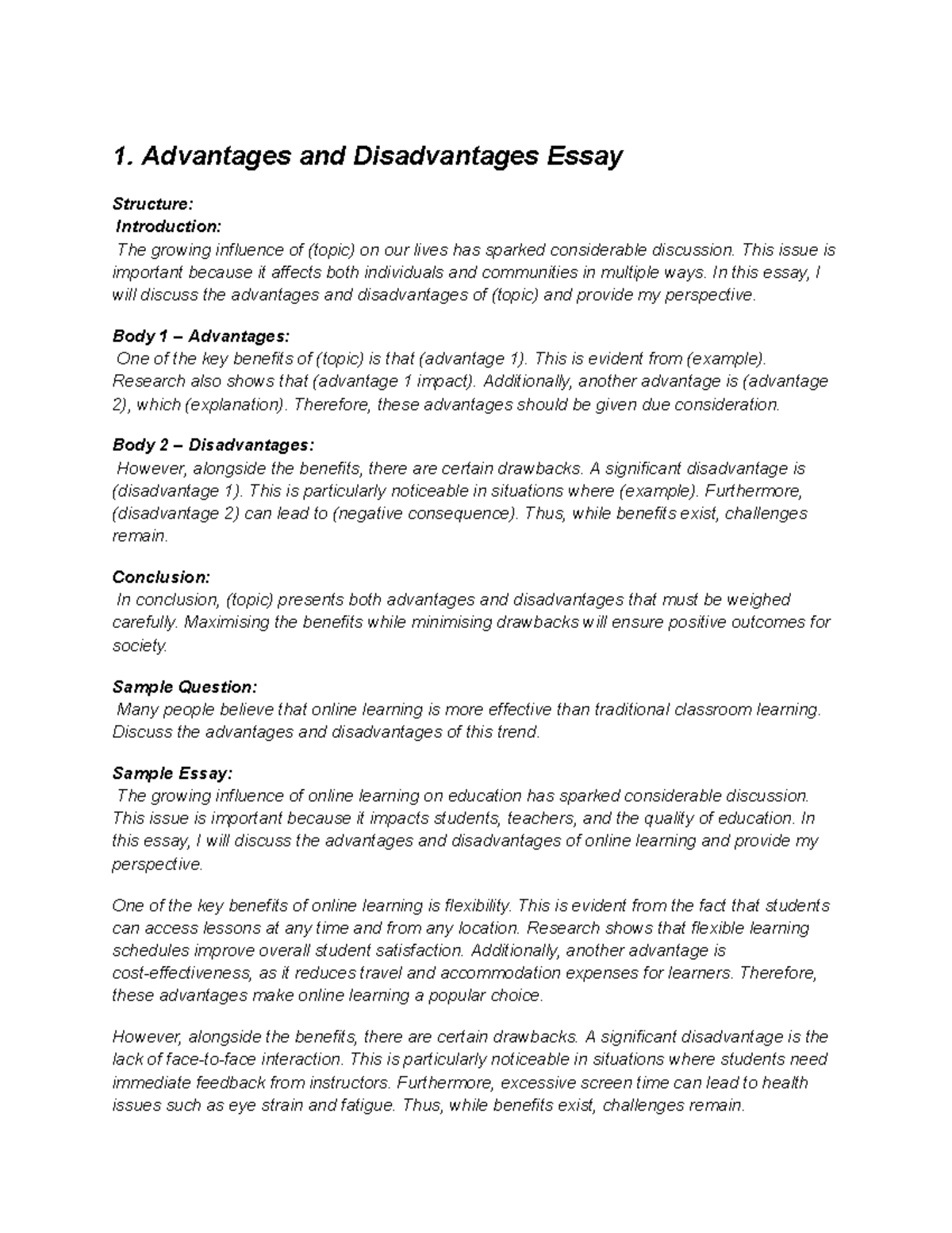 Advantages and Disadvantages Essay Structure - ASS - Studocu