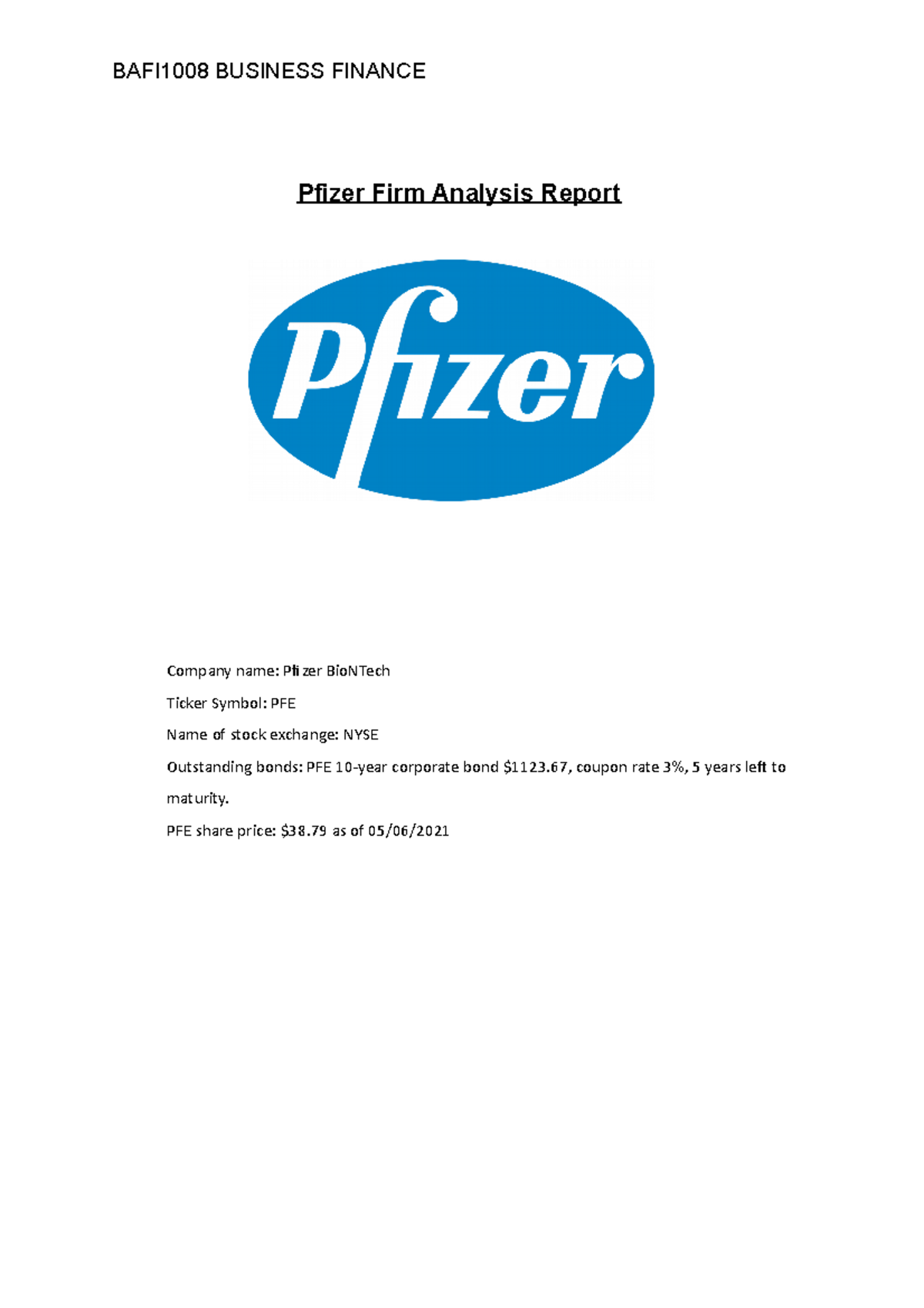 Pfizer Financial Analysis Report-1: Q1 2021 Insights and Results - Studocu