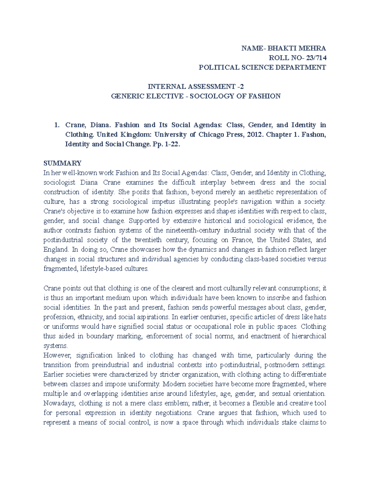 BHAKTI MEHRA ROLL POLITICAL SCIENCE DEPT. INTERNAL ASSESSMENT ...