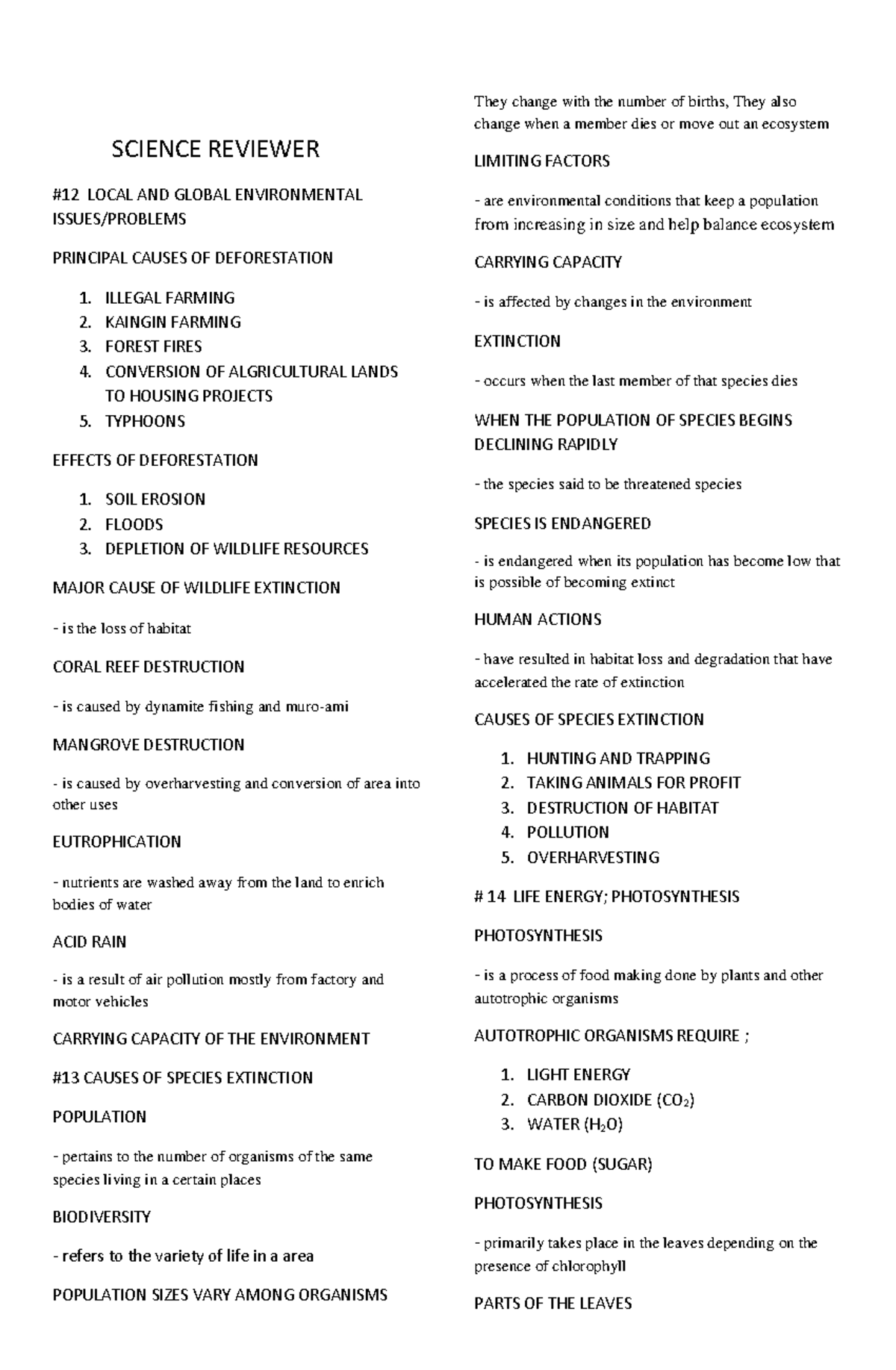 SCIENCE 9 SECOND QUARTER REVIEWER: ENVIRONMENTAL ISSUES & PROCESSES ...