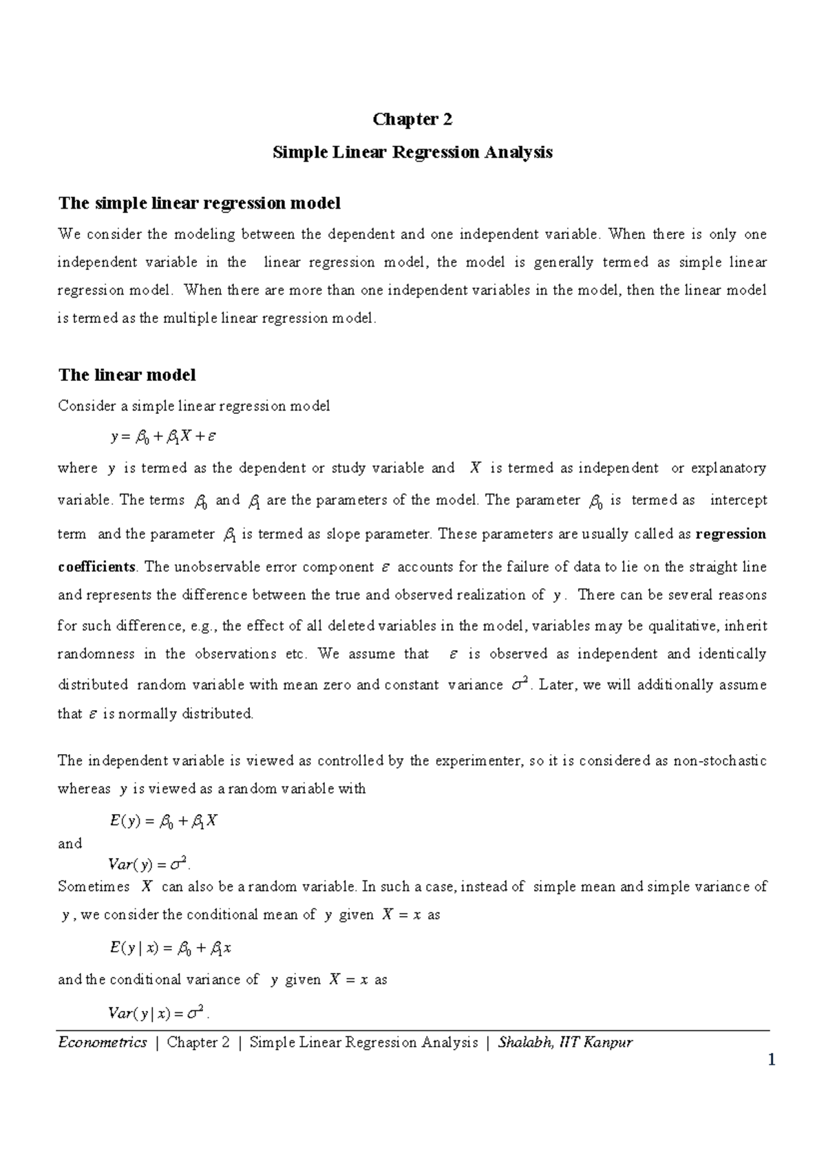 Chapter 2-Econometrics-Simple Linear Regression Analysis - Econometrics ...