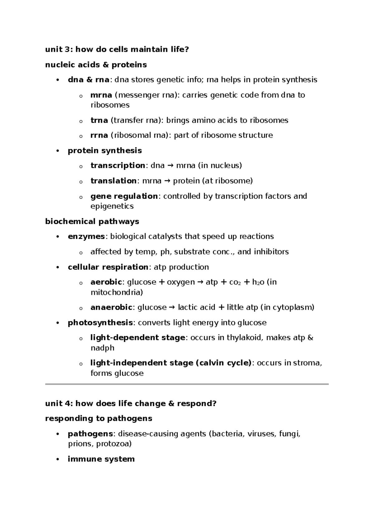 biology unit 3 study notes - unit 3: how do cells maintain life ...