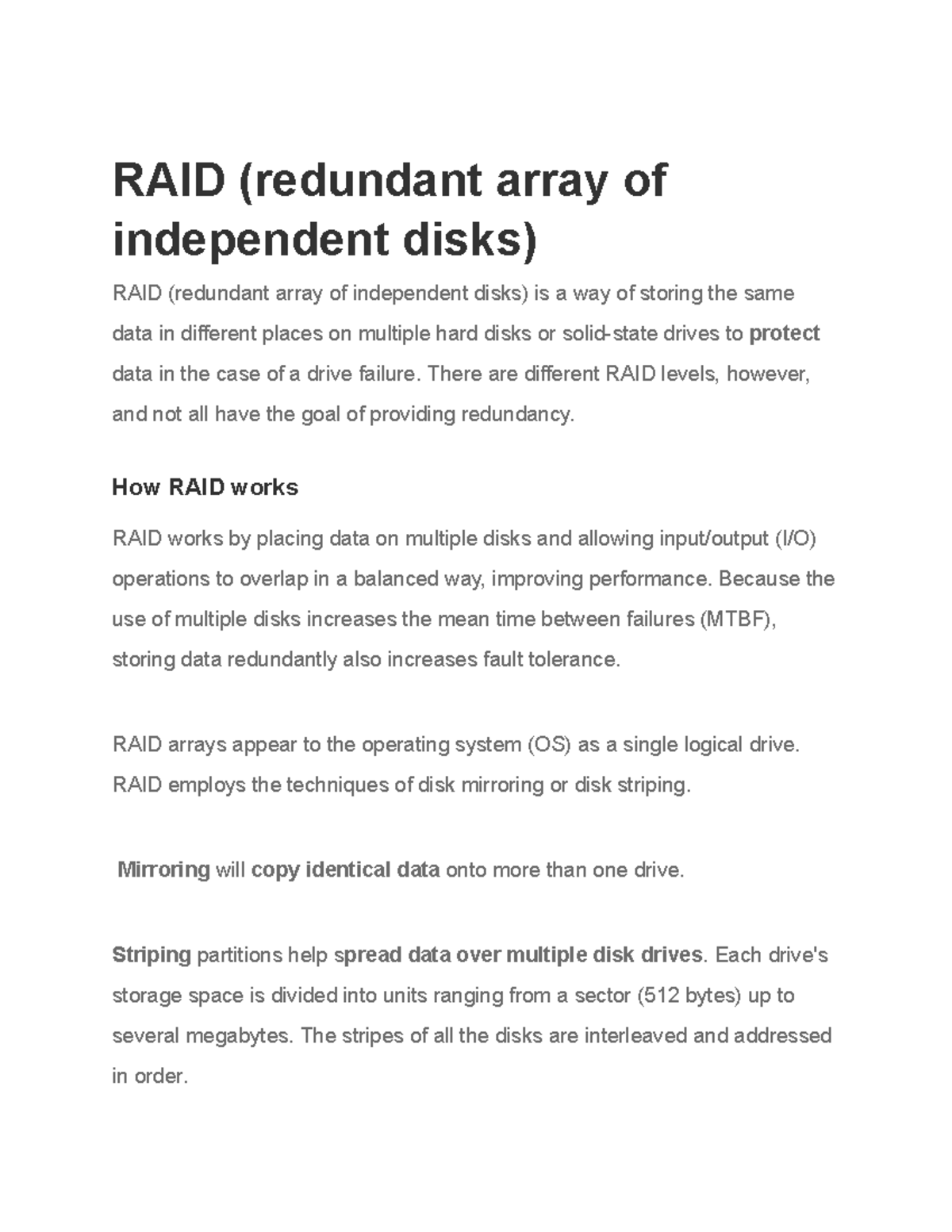 Understanding RAID: Types, Functionality, and Controllers (CS101) - Studocu