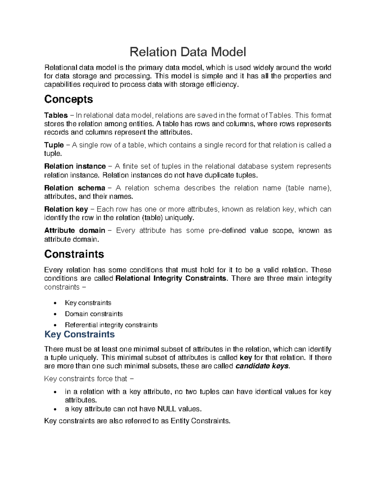 3. Relation Data Model Overview and Key Concepts - Studocu